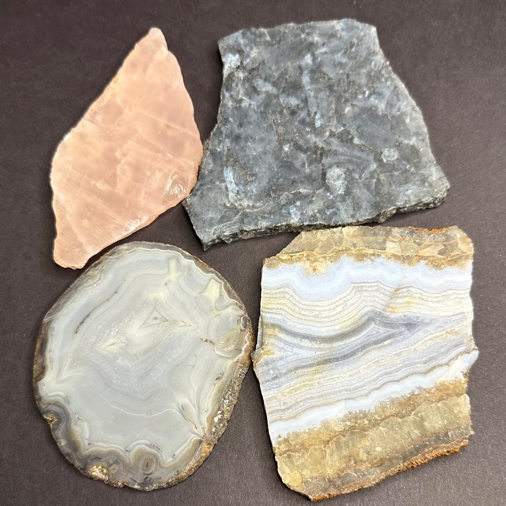 SL203 Blue Lace Agate, Rose Quartz, Montana Moss, Larvikite Set of 4 ...